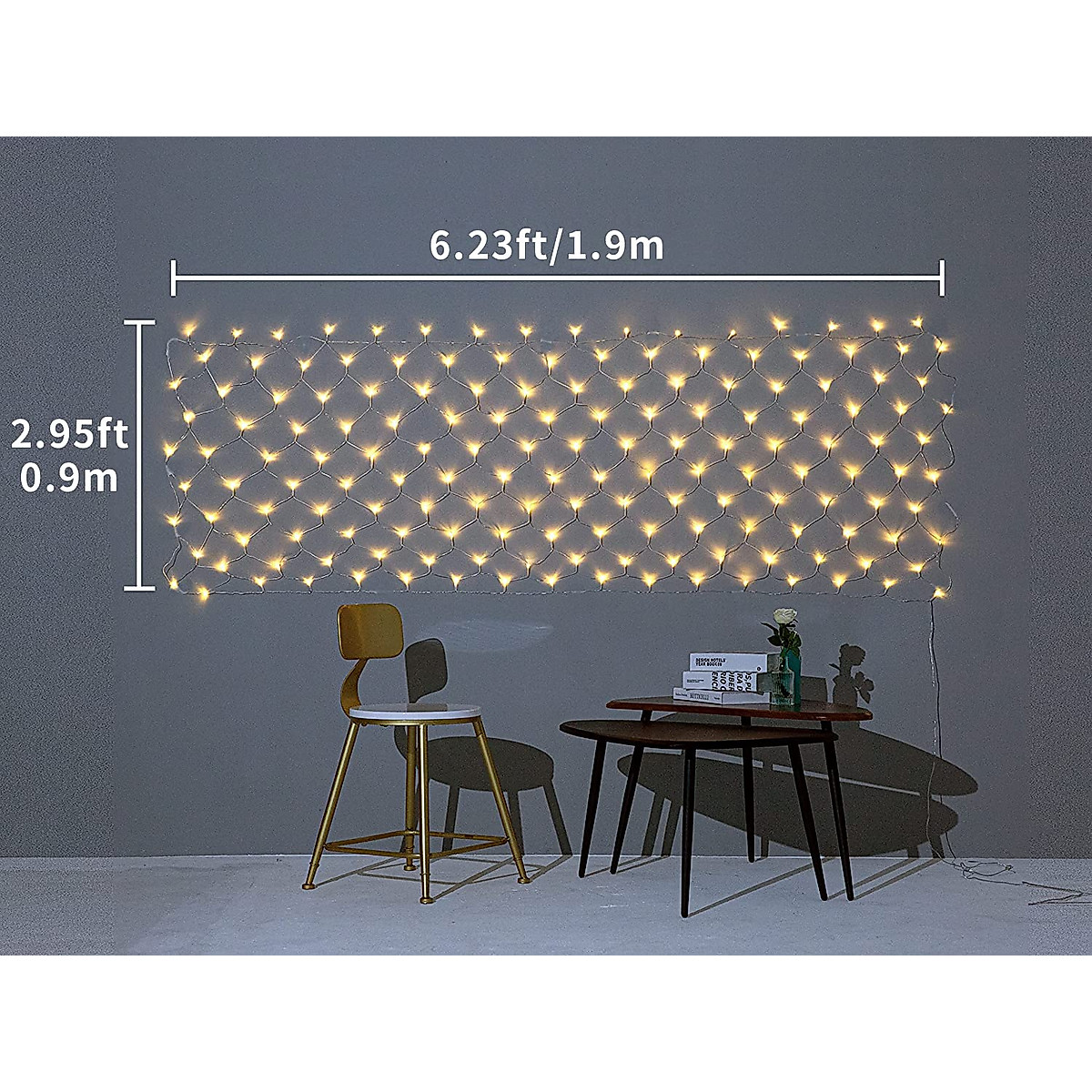 gresonic Net Mesh Lights,320 LEDs 8.2ft x 5.9ft Waterproof String Lights for Christmas Trees,Bushes,Holiday,Party,Outdoor Garden,Wedding Decorations(Warm White)