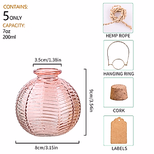 ELEGANTTIME Single Glass Bud Vase Pink Glass Vases for Centerpieces Decor Glass Flower Vase Bottle with Crok Wire Iron Handle Design for Cafes, Office Table, Home and Garden