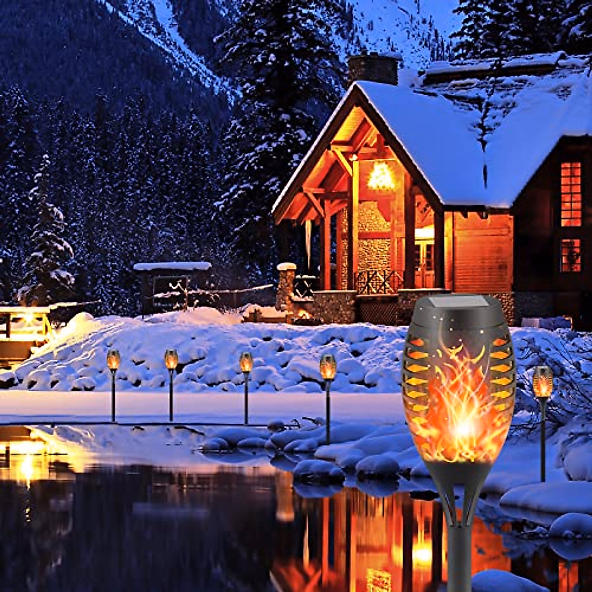 FAISHILAN 14 Pack Large Solar Flame Flickering Torch Solar Outdoor Lights LED Waterproof Solar Flame Light Torches Landscape Torch Solar Powered LED Light for Outside Pathway Yard Dusk to Dawn