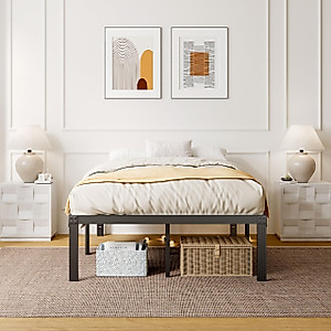 ZIYOO Queen Size Bed Frame, 18 Inches Platform Bed Frame, 3500lbs Heavy Duty Steel Slat, Non-Slip Design, No Box Spring Needed, Easy Assembly, Quiet Noise Free, Under Bed Storage Space, Black