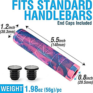 Marque MTB BMX Scooter Grips - Flangeless Handlebar Bicycle Grips for Flat Straight Bars Like BMX, MTB, Scooter; 140 MM of Non-Slip Grip to Match Any Bike or Scooter (Pink Fusion)