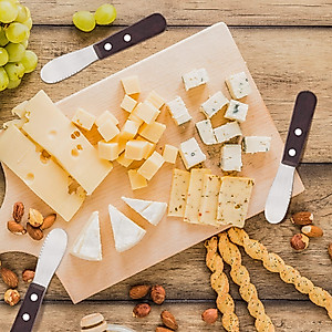 ISKYBOB 2 Pieces 5In Stainless Steel Butter Spreader Cheese Knives Cream Jam Scraper Set with Wooden Handle