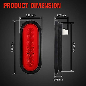 Aaiwa 6" Oval Red LED Trailer Tail Lights 4PCS, Turn Stop Brake Trailer Lights for Pickup RV Truck, with Surface Mount Grommet