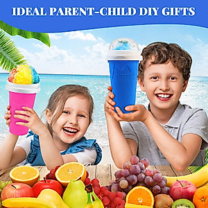 Slushie Cup, 2 Pack Slushy Maker Cup, Frozen Magic Squeeze Cups for Juice Milk Yogurt Ice Cream Make, DIY Smoothie Cooling Cup with Lid & Straw for Kids Friends Family (Blue+Pink)