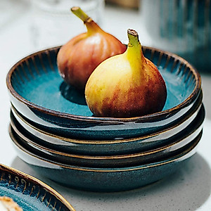 GagalU Dinner SetsFine Dinnerware Set,Dinnerware Set,Blue Porcelain Dinnerware Sets, Ceramic Plates and Bowls Dinner Sets, Modern Reactive Glaze Stoneware Dishes Set for Kitchen/Dining,28 piec