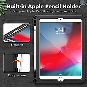 MoKo Case Fit 2018/2017 iPad 9.7 6th/5th Generation, [Built-in Screen Protector] Full-Body Shockproof Case Smart Shell Trifold Stand Cover with Auto Sleep/Wake & Pencil Holder - Black