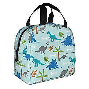 IOFNG Blue Cartoon Dinosaur Lunch Bag Men's Leakproof Cooler Lunch Box Portable Lunch Box for Work Picnic Camping