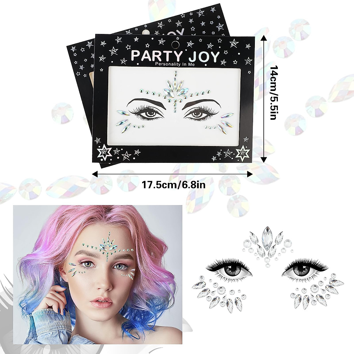 simarro Halloween Face Gems, 3 Sets of Temporary Tattoos Face Sticker Glitter Gemstones Rhinestones Eyes Face Body Tattoos for Music Festival Party Makeup Outfit Accessories