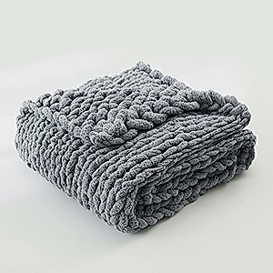 Sunyrisy Chunky Knit Throw Blanket, Luxury Soft Cozy Chenille Throw Blanket, Large Throw Bed Blanket for Couch, Sofa, Home Decor,Gift - Machine Washable (Dark Gray 50x60 in)