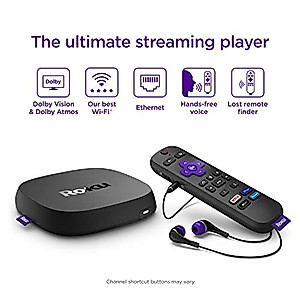Roku Ultra 2022 4K/HDR Streaming Device and Roku Voice Remote Pro with Rechargeable Battery, Hands-Free Voice Controls, Lost Remote Finder, and Private Listening (Renewed)