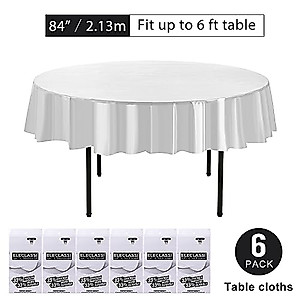 Eleclassi White 6 Pack Premium Round Disposable Plastic Tablecloth - 84 Inch Round Plastic Table Cloths for Parties Disposable Tablecloth - Round Plastic Tablecloth - White Round Tablecloth