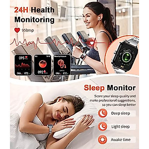 LIGE Smart Watches for Women, 1.57‘’HD Screen Fitness Watch with 21 Sport Modes/Heart Rate/Blood Pressure Monitor/Sleep Tracker, Smartwatch with Text and Call, IP67 Smart Watch for Android iOS, Silver