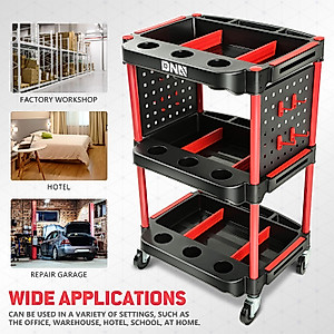 DNA MOTORING 3-Level Composite Workshop Trolley 120 kg / 260 Lbs Capacity Cart Side Portable On Wheels w/Pegboard for Garage Warehouse Workshop Use, Black/Red, TOOLS-00427