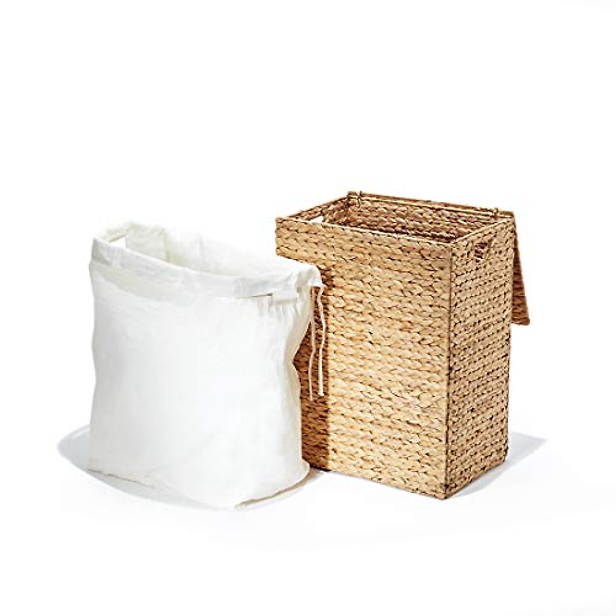 Seville Classics Premium Hand Woven Portable Laundry Bin Basket with Built-in Handles, Household Storage for Clothes, Linens, Sheets, Toys, Water Hyacinth, Rectangular Hamper