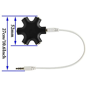 zdyCGTime Headphone Splitter, 3.5mm Stereo Audio Headset Adapter 3.5mm 6-Port Music Sharer, 3.5mm 6 Port Female Headphone Splitter Audio Connector with 3.5mm M/M TRS Stereo Plug Cable(Black)