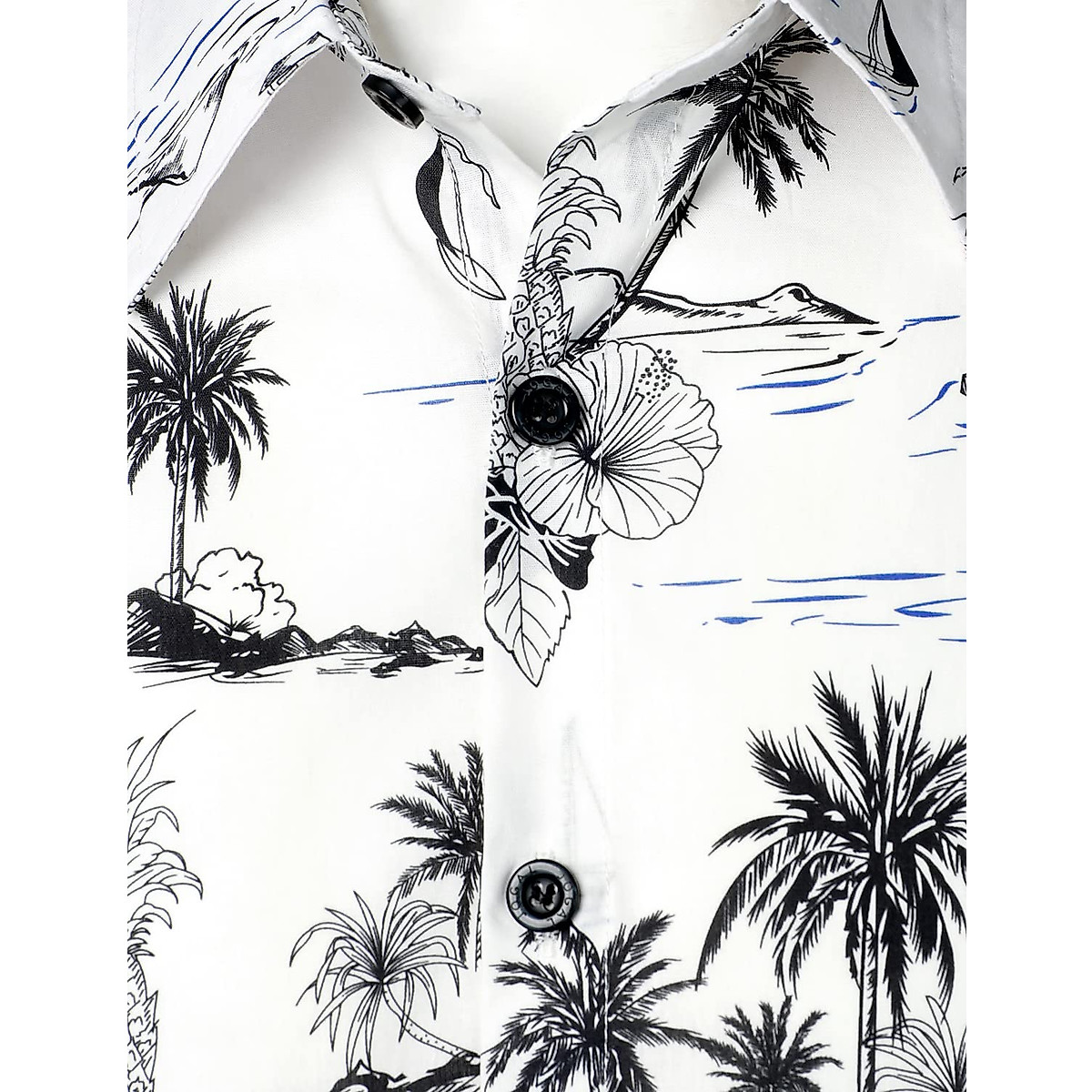 JOGAL Men's Flower Cotton Button Down Short Sleeve Hawaiian Shirt White XX-Large