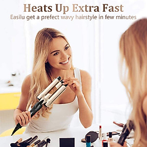 3 Barrel Curling Iron-Dual Voltage Hair Crimper,1 Inch Ceramic Tourmaline with Temperature Adjustable Hair Waver(Gold)