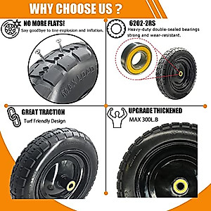 13" Flat Free Solid Tire and Wheel for Gorilla Carts Replacement Wheels,Wheelbarrow,Garden Cart,Trolleys,Hand Trucks and Yard Trailers(5/8" Bearings,Offset Hub 2.1") (2-Pack)