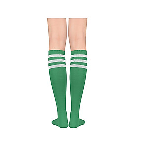 Komorebi Women's Knee High Athletic Socks Stripes Tube Sport Socks Soft Strench High Socks for Women Outdoor Green White One Size