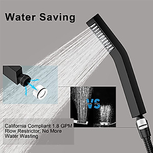 Rain Shower Head with Handheld Spray, 6'' Matte Black Shower Head with 78'' hose, High Pressure Hand Head Shower Heads, Anti-leak Rainfall Shower Head with Holder(Square, All Metal)