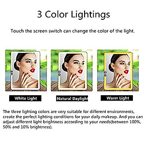 deweisn Folding Lighted Makeup Mirror with 72 LEDs 3 Colors Light Modes USB Rechargable 1800mA Batteries Portable Ultra Thin Compact Vanity Mirror Dimmable Travel Mirror