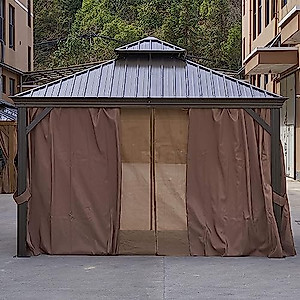 Aluminum Outdoor Gazebo with Steel Permanent Hardtop Canopy Shelter Pavilion Including Netting for Patio, Garden, Lawn Backyard (12'x12' Brown)