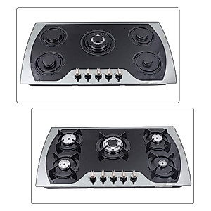 SNKOURIN 36" Gas Cooktop, Stainless Steel Built-in Gas Stove 5 Burners with Independent Switch Control, NG/LPG Convertible Gas Cooktop,Thermocouple Protection