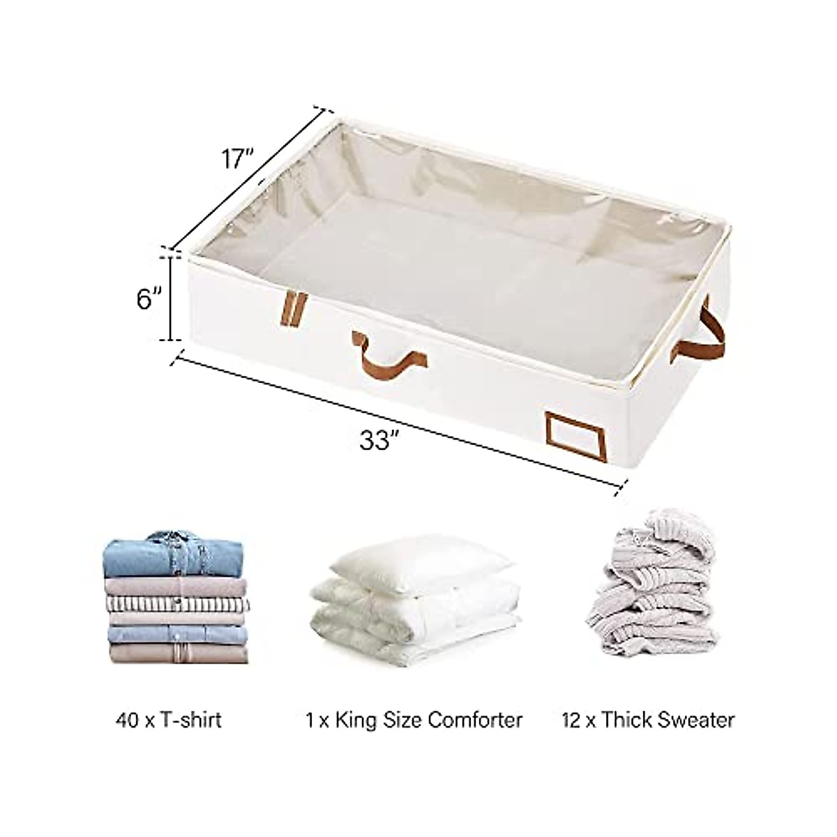 StorageWorks Underbed Storage Box, Under Bed Clothes Organizer With Sturdy Structure and Ultra Thick Fabric, Ivory White, Large, 2 pack
