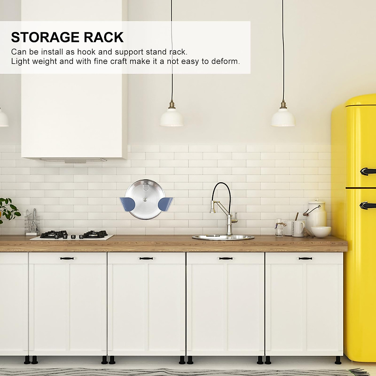 Hemoton 5 Pairs of Wall Mount Pot Lid Organizers Racks Plastic Pot Lid Storage Racks Holders for Kitchen Wall (Blue)