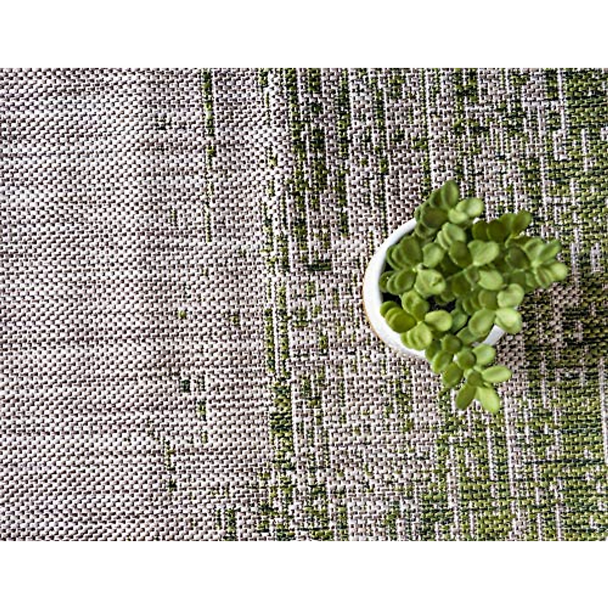 Unique Loom Modern Collection Gradient, Distressed, Vintage, Abstract, Indoor and Outdoor Area Rug, 2 ft x 6 ft, Green/Beige