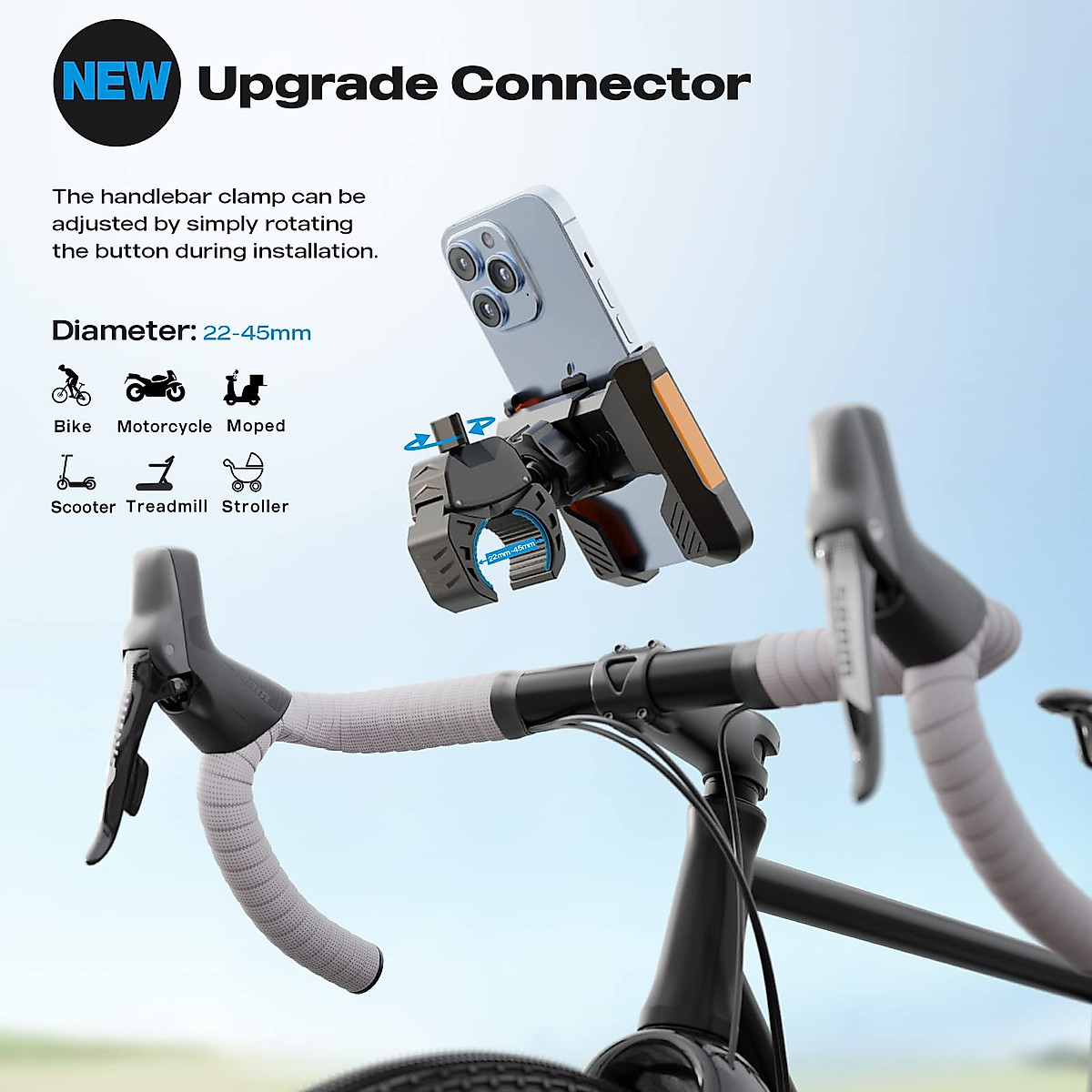 visnfa Upgraded Bike Phone Mount Holder,[1S Quick Release][Camera Friendly] Motorcycle Phone Mount,360°Rotatable,Suitable for Handlebar Diameter 0.866"-1.77" and More 4.5"-7.0" Smartphone