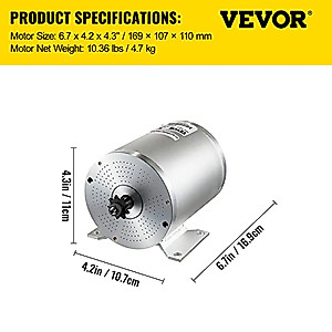 VEVOR Brushless Motor Kit, 2KW 48V 42A Brushless Motor Kit High Speed 4300RPM Electric Scooter Motor w/Mounting Bracket, Go Kart Motor for Bicycle Motorcycle, Speed Controller, Throttle, E-Bike