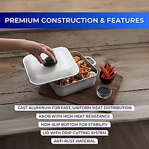 Universal Unique Square Caldero (6 Quart - 15 Cups), Stainless Aluminum Pot, Oven Safe, Even Heat Distribution and Fast Cooking Dutch Oven Pot with Lid, Ideal for Rice, French Fries, and More