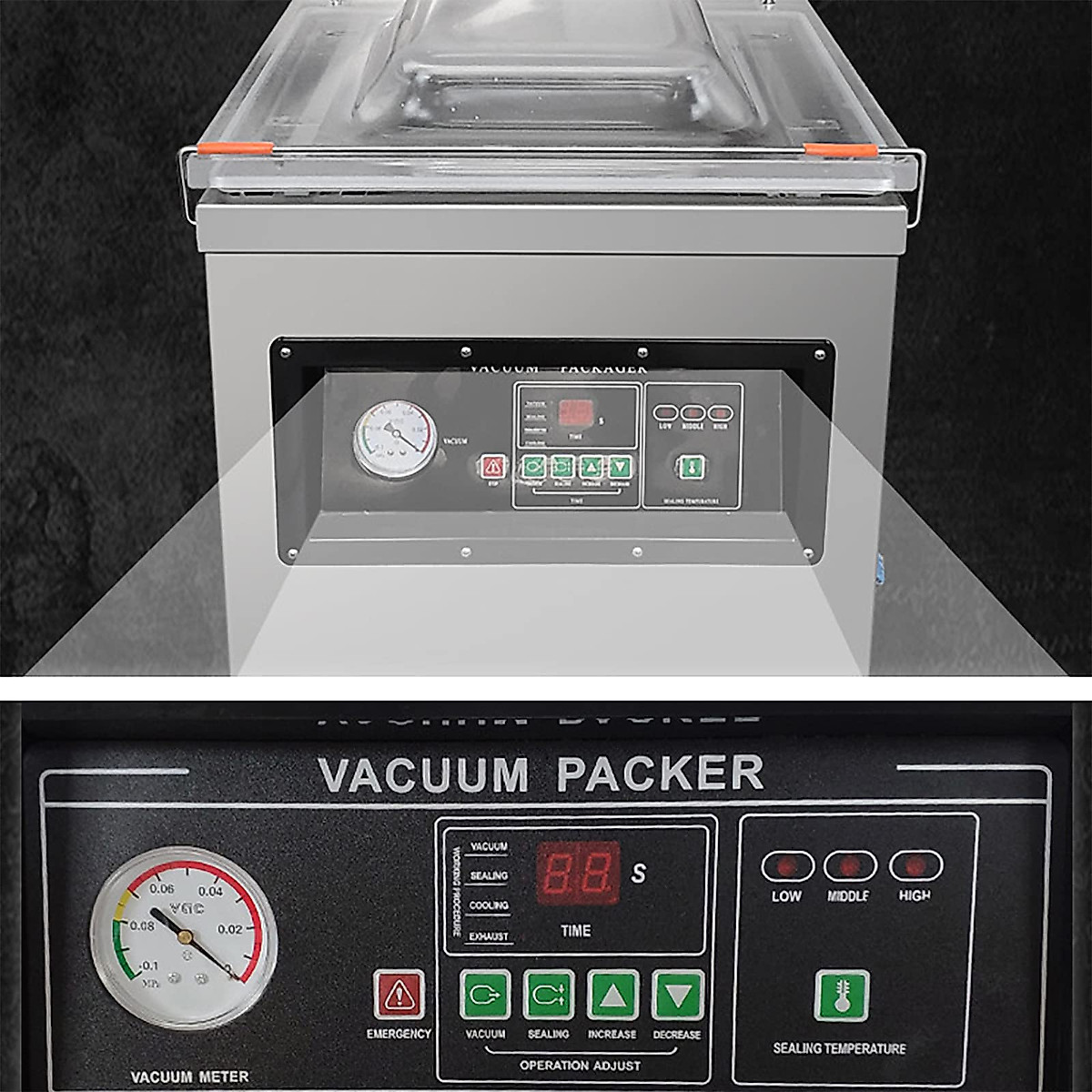 CENAP Commercial Chamber Vacuum Sealer, Chamber Vac Pack Machine, Heavy Duty Food Sealing Maker with Vacuum Indicator, 10m3/h Pump Displacemen Compact Design, for Dry and Wet Food/Powders/Liquids