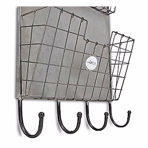 Contemporary Home Living 32.5" Silver Wall Organizer with Storage Slots and Bottom Hooks