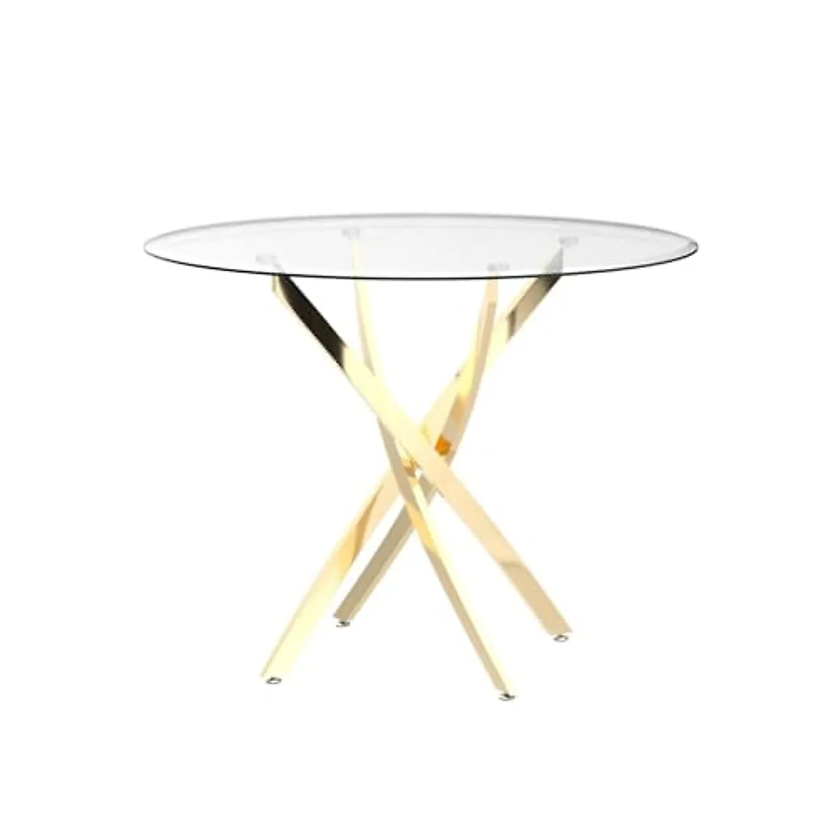 39" Round Dining Table for 6, Glass Kitchen & Dining Room Tables, Modern Circle Dining Room Table with 0.39" Tempered Glass Tabletop and Cross Stainless Steel Legs for Dinner Small Spaces (Gold Leg)