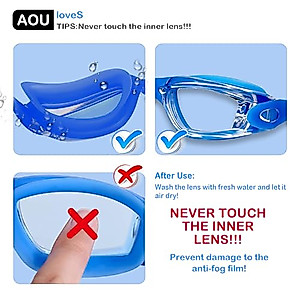 Aouloves Kids Swim Goggles 2 Pack,Anti Fog No Leaking Clear Vision Water Pool Swimming Goggles for Age 3-9