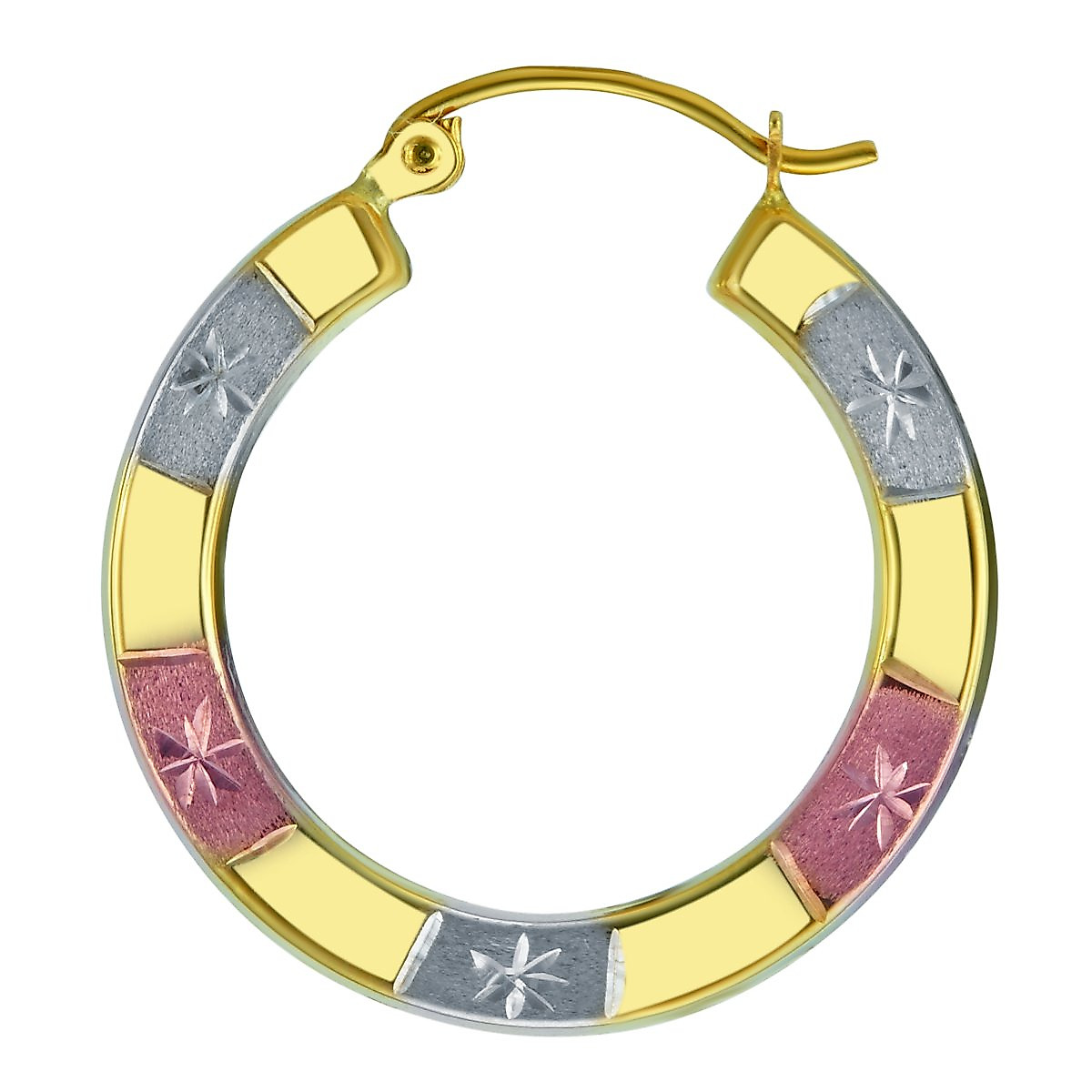 14k REAL Tri Color Gold 2mm Thickness Hoop Earrings (23mm Diameter)