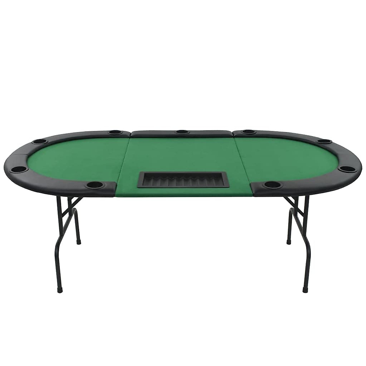 KTHLBRH 9-Player Folding Poker Table 3 Fold Oval with Chip Cup Holder Card Game Table Steel Base Casino Green