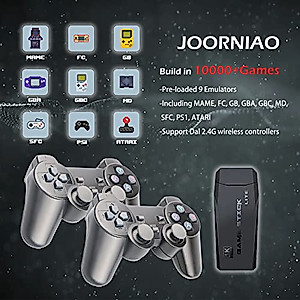 Joorniao Wireless Retro Game Console, Built in 10000+ Games, 9Emulators, Plug & Play Video Game Stick 4K HDMI Output for TV with Dual 2.4G Wireless Controllers Birthday Gifts for Boys&Girls(64G)