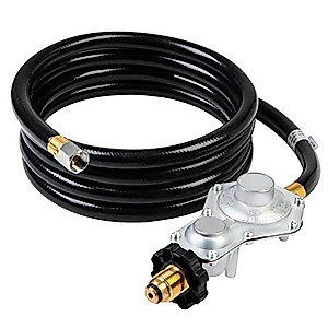 Vevitts 12FT Two Stage Propane Regulator with Hose, Standard POL Connection and 3/8inch Female Flare, RV Propane Regulator 2 Tank for RV, Grill, Gas Generator, Gas Stove, Ranges and More