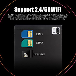 Tablet 11 10.1 Inch, 2.4G 5G WiFi Tablet Calling Phone, Octa Core CPU, 6GB 128GB Storage, 5MP 13MP Dual Camera, Dual SIM Card Slot, 5.0, GPS