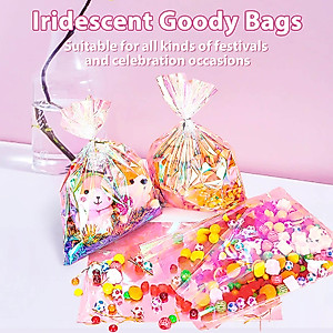 Cherodada Cellophane Treat Bags, 5x7 Inch Iridescent Cellophane Bags with Twist Ties, Celebrations Baby Showers Weddings Birthday Party Gift Wrapping(Pack of 100)