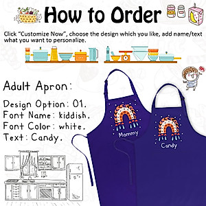 Party-rainday Customized 2 Pack Parent-Child Aprons, Matching Family Apron Set, Adjustable Father Son Mummy Daughter Cooking Apron, Rainbow Chef Bib Aprons with Pockets(Blue)