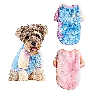 Moorfowl 2 Pack Gradient Dog Plush Sweater for Small Dogs Warm Soft Cat Fleece Pullover Sweater Winter Thickening Coat Sweatshirt Puppy Clothes for Cold Weather (Medium(Back 11.8",Chest 15.7"))