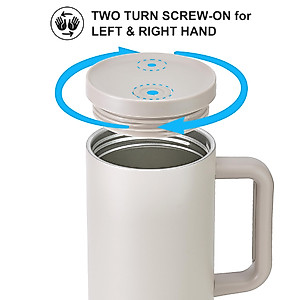 SUNWILL Travel Coffee Tumbler with Lid and Straw, 40 oz Tumbler with Handle, Tumbler Cups, Insulated Reusable Stainless Steel Coffee Mug for Office and Home, Cupholder Friendly, Almond