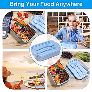 Jeopace Bento Box for Kids Lunch Containers with 4 Compartments Kids Bento Lunch Box Microwave/Freezer/Dishwasher Safe (Flatware Included,Light Blue)