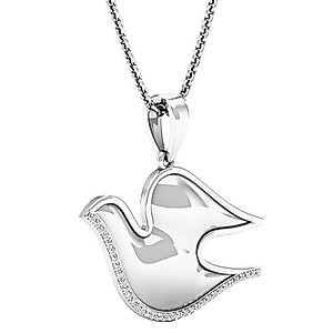 Dazzlingrock Collection 0.11 Carat (ctw) Round White Diamond Ladies Dove Pendant (Silver Chain Included), Sterling Silver