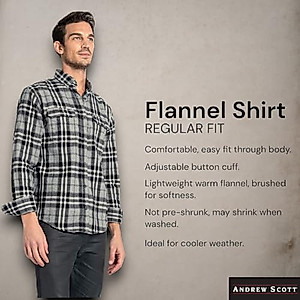 Andrew Scott Men's Cotton Flannel Shirts | Long Sleeve Button Down Casual Shirts | Multi Packs, Multi Plaids