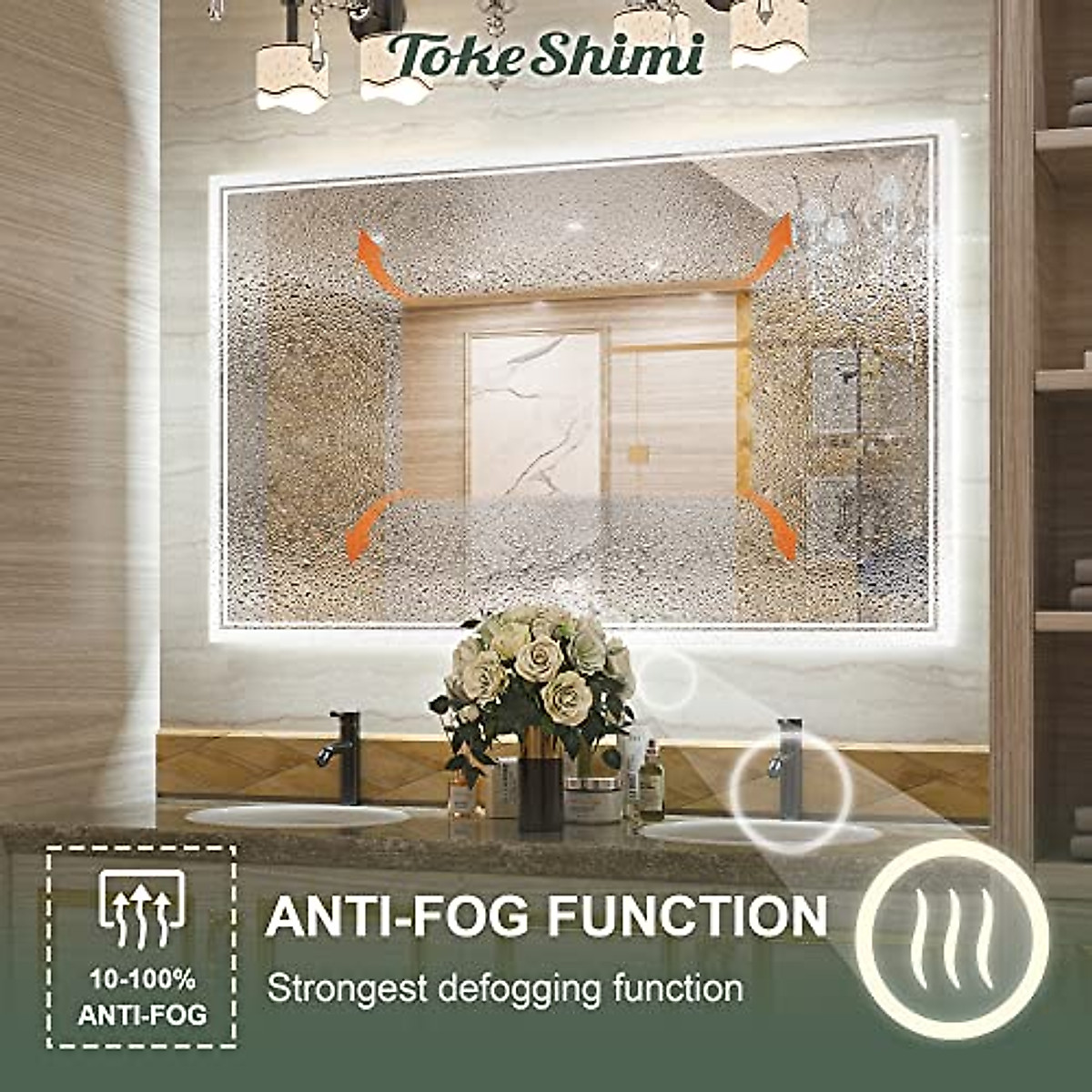 TokeShimi LED Bathroom Mirror Lighted Vanity Mirror, Large Backlit Mirror Anti Fog Wall Mounted Dimmable Makeup Mirror with Front Lights & Backlight(Horizontal&Vertical) (48 x 30 Inch)